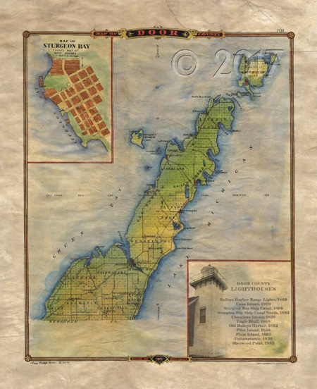 Discovery Map Series: 037 Door County with Lighthouse Inset 1878 ...